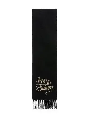 Acne Studios Fringed Logo-detail Scarf - Black