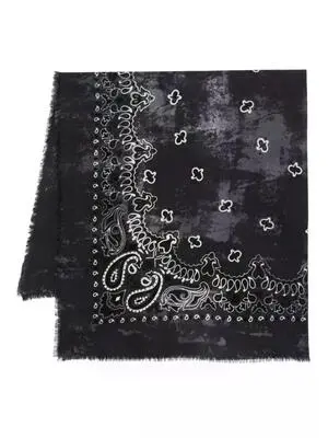 Destin Paisley-print Fringed Bandana Scarf - Black