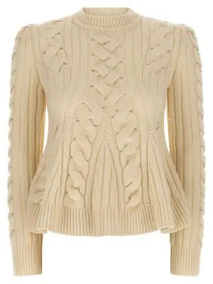 Alexander McQueen Peplum Cable Sweater - White