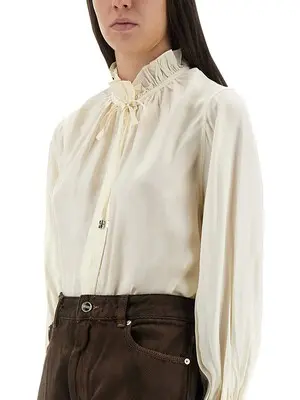 GANNI Shirt With Bow - Ivory