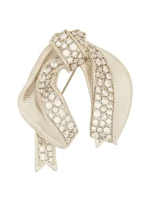 Max Mara Bow Brooch With Rhinestones - Gold