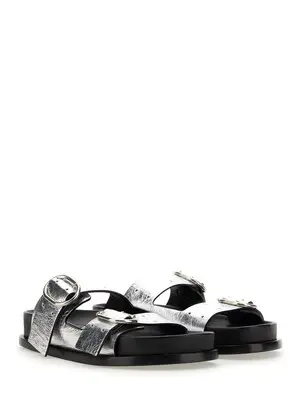 JIL SANDER Leather Buckle Sandals - Silver
