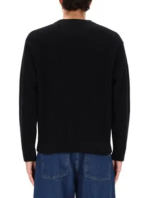 Maison Kitsuné Ribbed Knit With Fox Patch - Black