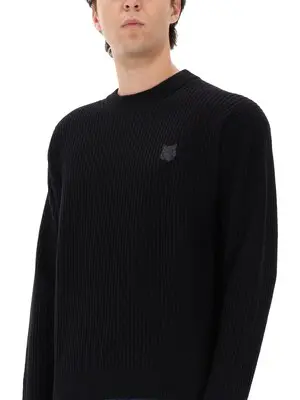 Maison Kitsuné Ribbed Knit With Fox Patch - Black