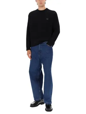 Maison Kitsuné Ribbed Knit With Fox Patch - Black