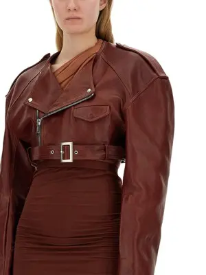 Rick Owens Leather Cropped Jacket - Bordeaux