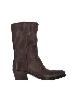 Miu Miu Logo Boots - Brown