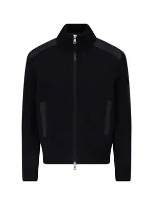 Moncler Virgin Wool Cardigan With Lettering Logo Black