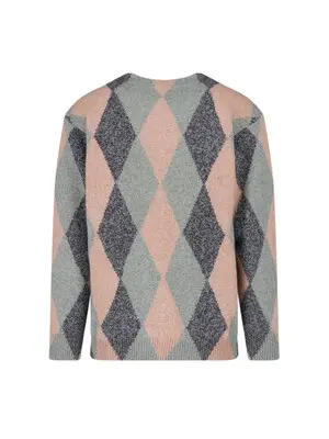 Miu Miu Virgin Wool Cardigan With Lettering Logo - Multi