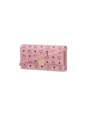 Mcm Large Wallet With Logo Shoulder Strap - Pink