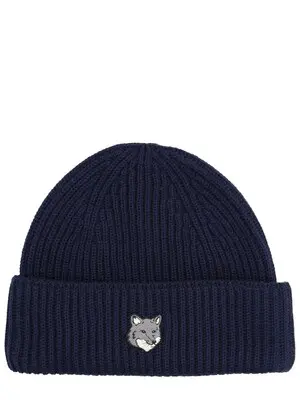 Maison Kitsuné Beanie With Fox Patch - Blue