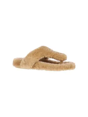 Loewe Shearling Thong Sandals - Beige
