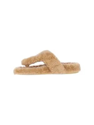 Loewe Shearling Thong Sandals - Beige