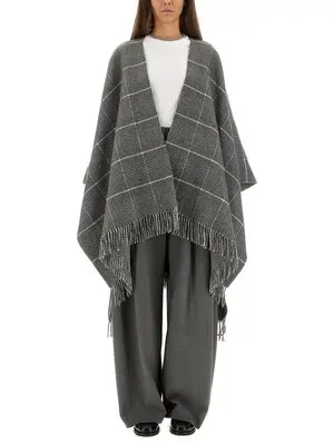 Brunello Cucinelli Wool Poncho With Fringe - Grey