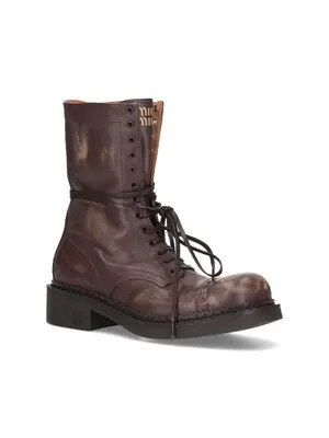 Miu Miu Lace-up Ankle Boots - Brown