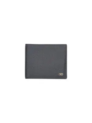 FERRAGAMO Gancini' Bi-fold Wallet - Black