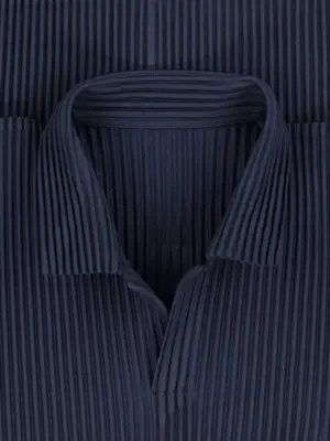 HOMME PLISSE Pleated Polo - Blue
