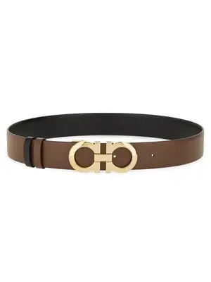FERRAGAMO Reversible "Hooks" Belt Brown
