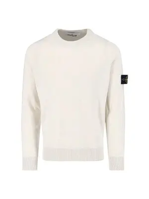 Stone Island Virgin Wool Logo Sweater - Cream