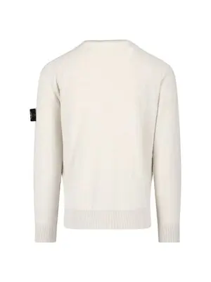Stone Island Virgin Wool Logo Sweater - Cream