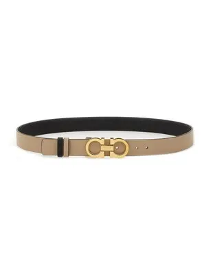 FERRAGAMO Reversible Belt With Hook Closure Beige