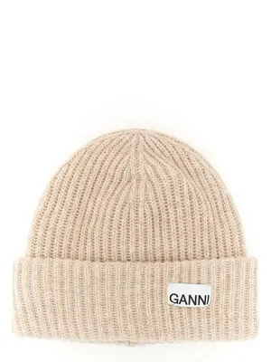 GANNI Logo Beanie - Beige