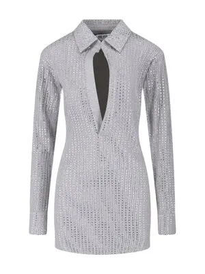 Attico Rhinestone Mini Dress - Gray