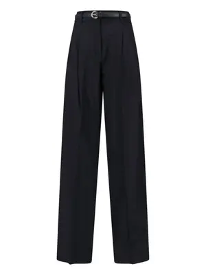 Max Mara Belted Virgin Wool Pants - Black