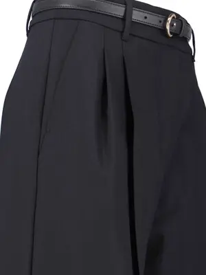 Max Mara Belted Virgin Wool Pants - Black