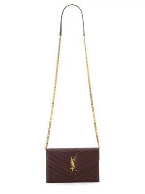 Saint Laurent Envelope Cassandre" Wallet With Chain - Bordeaux