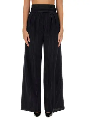 Max Mara Wide Leg Virgin Wool Blend Pants - Blue