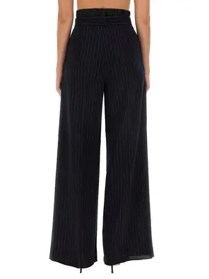 Max Mara Wide Leg Virgin Wool Blend Pants - Blue