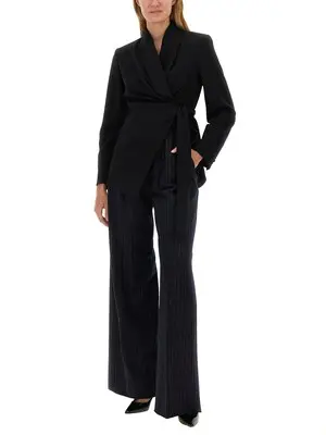 Max Mara Wide Leg Virgin Wool Blend Pants - Blue