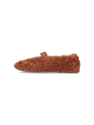FERRAGAMO Gancini Shearling Ballet Flats - Brown