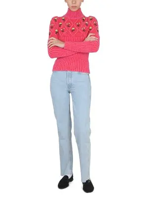 CORMIO Floral Embroidered Jersey Top - Red