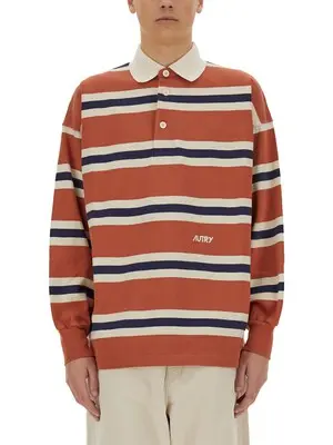 AUTRY Striped Rugby Polo Shirt - Red
