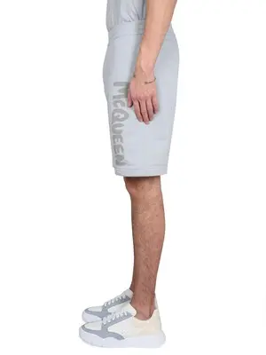 Alexander McQueen Bermuda Shorts With Logo Print - Azure