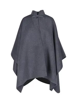 RÓHE Burberry Wool And Cashmere Cape With Check Pattern And Fringe - Gray