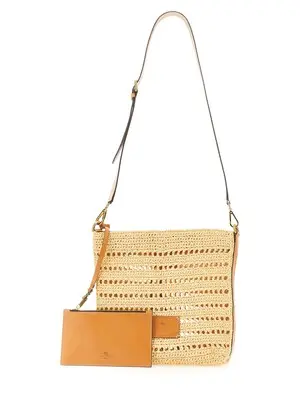 Etro Raffia Perforated Shoulder Bag - Beige