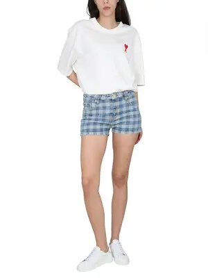 AMI Paris Check Denim Shorts