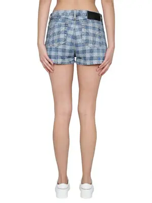 AMI Paris Check Denim Shorts