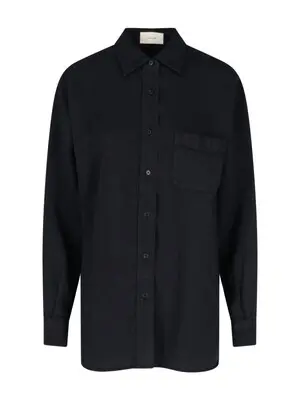 THE ROW Nesson Linen Denim Shirt - Black