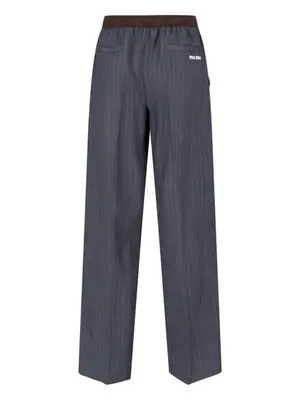 Miu Miu Virgin Wool Logo Pants - Gray