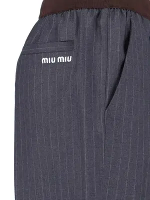 Miu Miu Virgin Wool Logo Pants - Gray