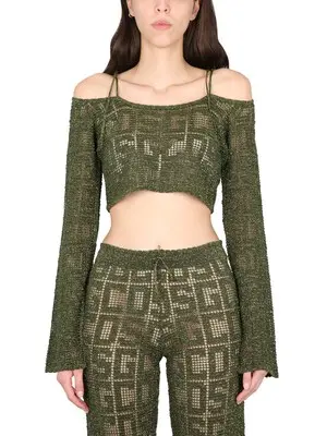 Gcds Monogram Macrame Top - Military Green