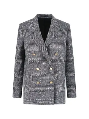 Balmain Double-breasted Houndstooth Tweed Blazer - Black