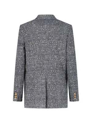 Balmain Double-breasted Houndstooth Tweed Blazer - Black