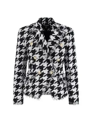 Balmain Double-breasted Houndstooth Tweed Blazer - White