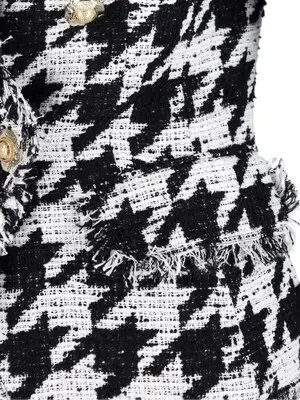 Balmain Double-breasted Houndstooth Tweed Blazer - White