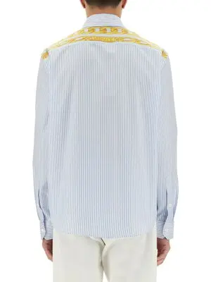 Versace Striped Shirt With Silk Printed Insert